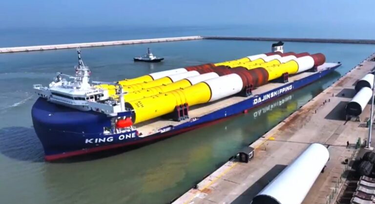 Dajin's New Deck Carrier Transporting Hornsea 3 Monopiles from China to ...